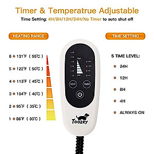 Toozey Pet Heating Pad, 6 Adjustable Temperature Dog Cat Heating Pad with Timer, Indoor Pet Heating Pads for Cats Dogs with Chew Resistant Cord, Electric Pads for Dogs Cats, Pet Heated Mat