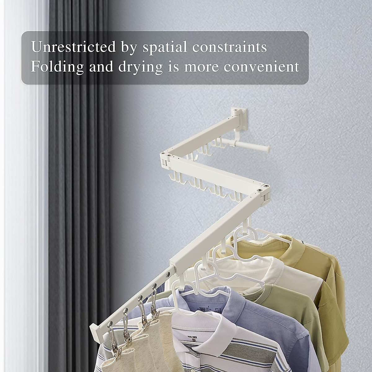RFOUO Wall Mounted Clothes Drying Rack,Drying Rack Clothing Wall Mounted with foldable features(Tri-Fold),Space Saver,Wall Mounted Drying Rack for Laundry Balcony Bathroom (White)