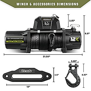 Tyrannosaurus 12000lbs Waterproof Synthetic Winch Kit, Electric Winch 12V DC Powered Off-Road Winch with Heavy Duty Forged Hook for Trailers, SUVs