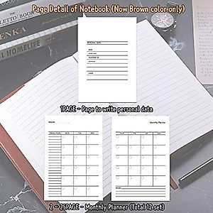 MINVELY A5 Soft Leather Journal Notebook - 100gsm Lined notebook, 12 set of monthly planner, Ivory Pages, Inner CardHolder, Leather Pen Holder, Bookmark | Arrives in luxury Gift Box - Brown