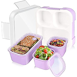Puraville Detachable Bento Lunch Box for Baby, Kids and Adults, 720ml Ideal Portion Sizes, BPA-Free, Leak Proof Lunch Box, Snack Containers, Microwavable Dishwasher Safe - Lilac