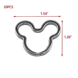 T Tulead Iron Mickey Key Chain Rings Mouse Silver Flat Split Rings Mouse Shape Keychain Hoop Key Holder Keyring Holder Pack of 20