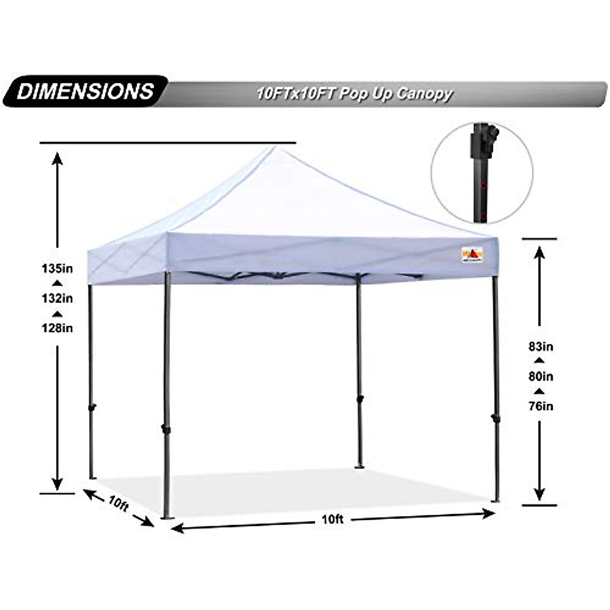 ABCCANOPY Patio Pop Up Canopy Tent 10x10 Commercial-Series (White)