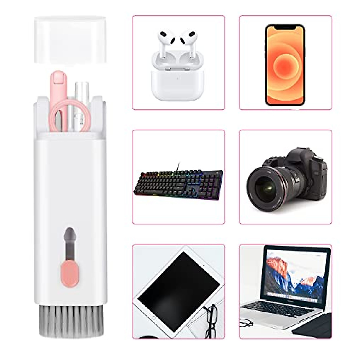 7-in-1 Electronic Cleaner Kit,Keyboard Cleaner,Laptop Cleaner Kit for Monitor, Cell Phone, Bluetooth,Headset, Lego, Airpods, Laptop Camera Lens (Pink)