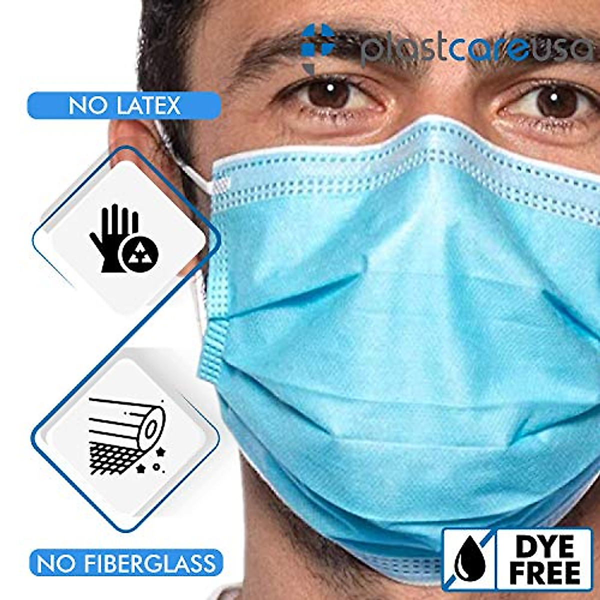 PlastCare USA 100 4-Ply ASTM Level 3 Face Masks, Disposable (Blue) (2 Boxes of 50)
