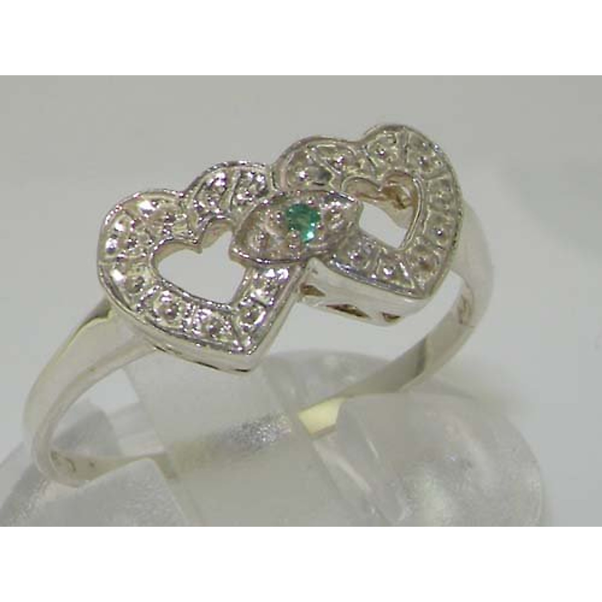 925 Sterling Silver Natural Emerald Womens Sweetheart Ring - Sizes 4 to 12 Available