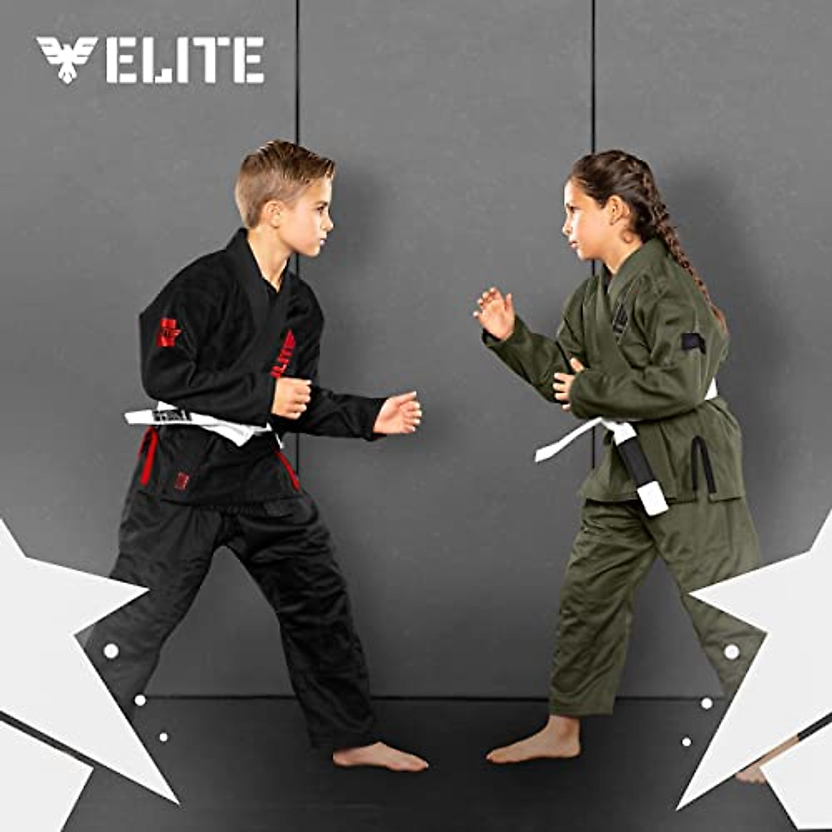 Elite Sports Kids BJJ GI, Youth IBJJF Children’s Brazilian Jiujitsu Gi kimono W/Preshrunk Fabric & Free Belt (Black, 0)