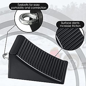 Zhengmy 4 Pieces Wheel Chock with Eyebolt, 6.3 x 3.9 x 3.9 inch Wheel Black Blocks Rubber Stopper Wedge Essentials Accessories for RV Motorcycle Camper Travel Trailers Dirt Bike Garage Truck