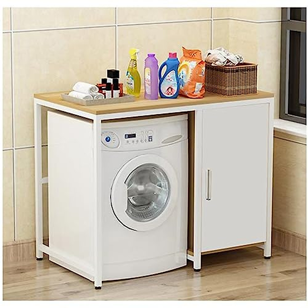 FLTRGO Over Washing Machine Storage Cabinet, Stainless Steel Bedroom Storage Rack with Door, Over-The-Toilet Storage Shelf, for Kitchen Laundry Room Living Room Restroom Bathroom (Size : 110cm)