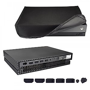 eXtremeRate Horizontal Dust Cover for Xbox One X Project Scorpio Console, Soft Neat lining Dust Guard, Silicone Dust Stopper Plug Cover Set for Xbox One X