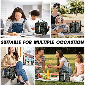 VLM Lunch Bags for Women,Leakproof Insulated Floral Lunch Box with Adjustable Shoulder Strap Reusable Zipper Cooler Tote Bag for Work,Picnic,Camping