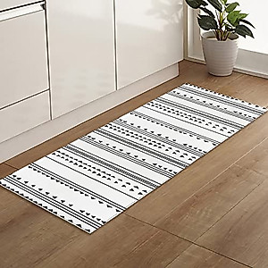 Kitchen Rugs Area Runner for Hallways Simple Geometric Boho Style Non-Slip Accent Carpet Indoor Floor Long Doormat Abstract Black and White Art Kitchen Mats Laundry Room Rug Entryway Runners