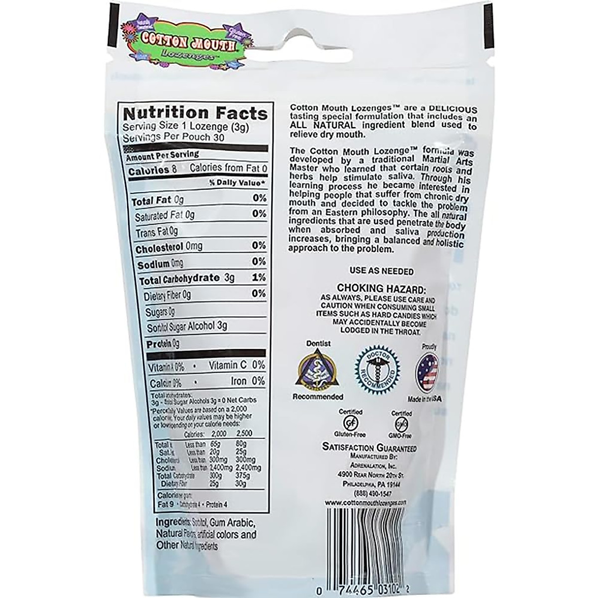 Cotton Mouth Lozenges Dry Mouth Relief Fruit Mix 3.3oz Bag (2 Bags) | Relieves Dry Mouth & Increases Saliva Production, Sugar Free, Gluten Free, Delicious Fruit Flavor, Individually Wrapped, 30 Ct