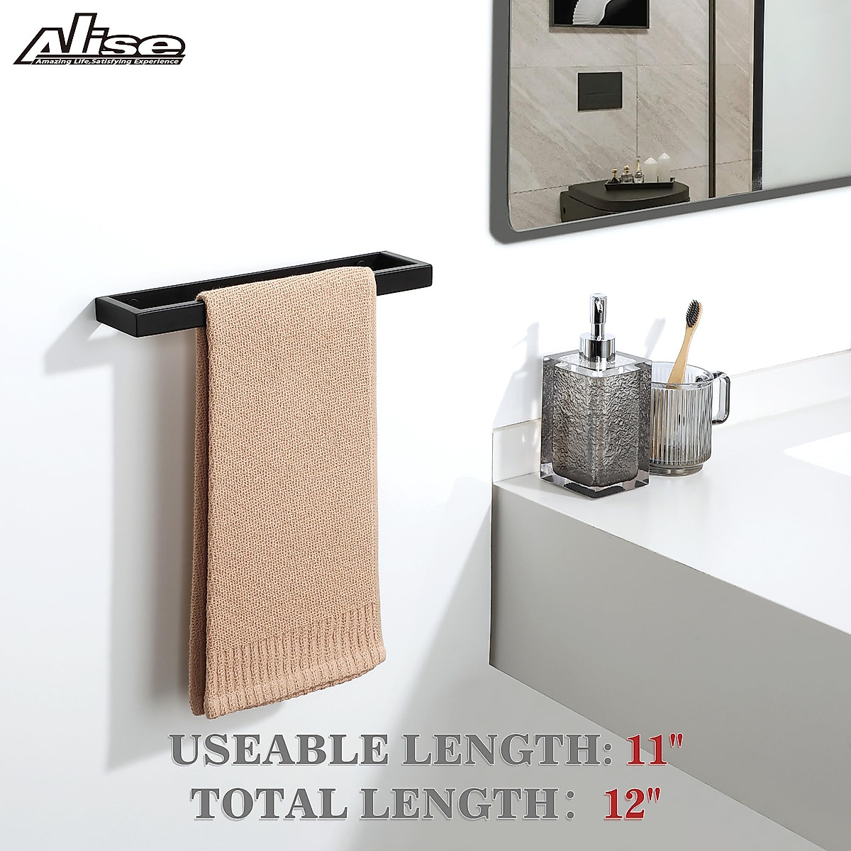 Alise Bath Towel Bars,12 Inch Towel Holder Towel Racks for Bathroom and Lavatory,SUS304 Stainless Steel Hand Towel Hanger Towel Rail Wall Mount,Matte Black GJF030-B