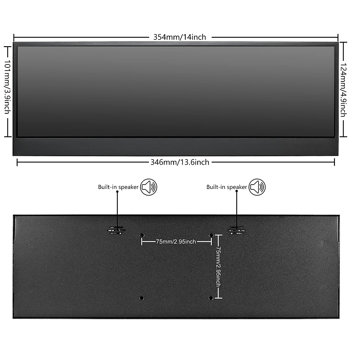 wisecoco 14'' 4K UHD IPS 3840x1100 Stretched Bar Touch Screen Display Monitor for Laptop Computer PC Speed Temperature Windows Aida64 CPU GPU HDMI Secondary Monitor for Music Media Timeline Editing