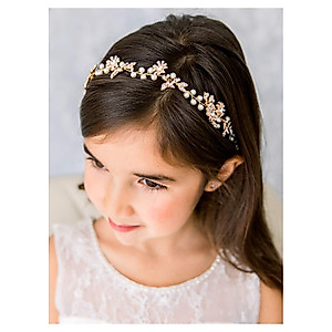 SWEETV Flower Girl Headpiece for Wedding Hair Accessories Little Girls Toddler Kids Handmade Flower Headband Princess Crystal Hair Bands for Birthday Party Photography