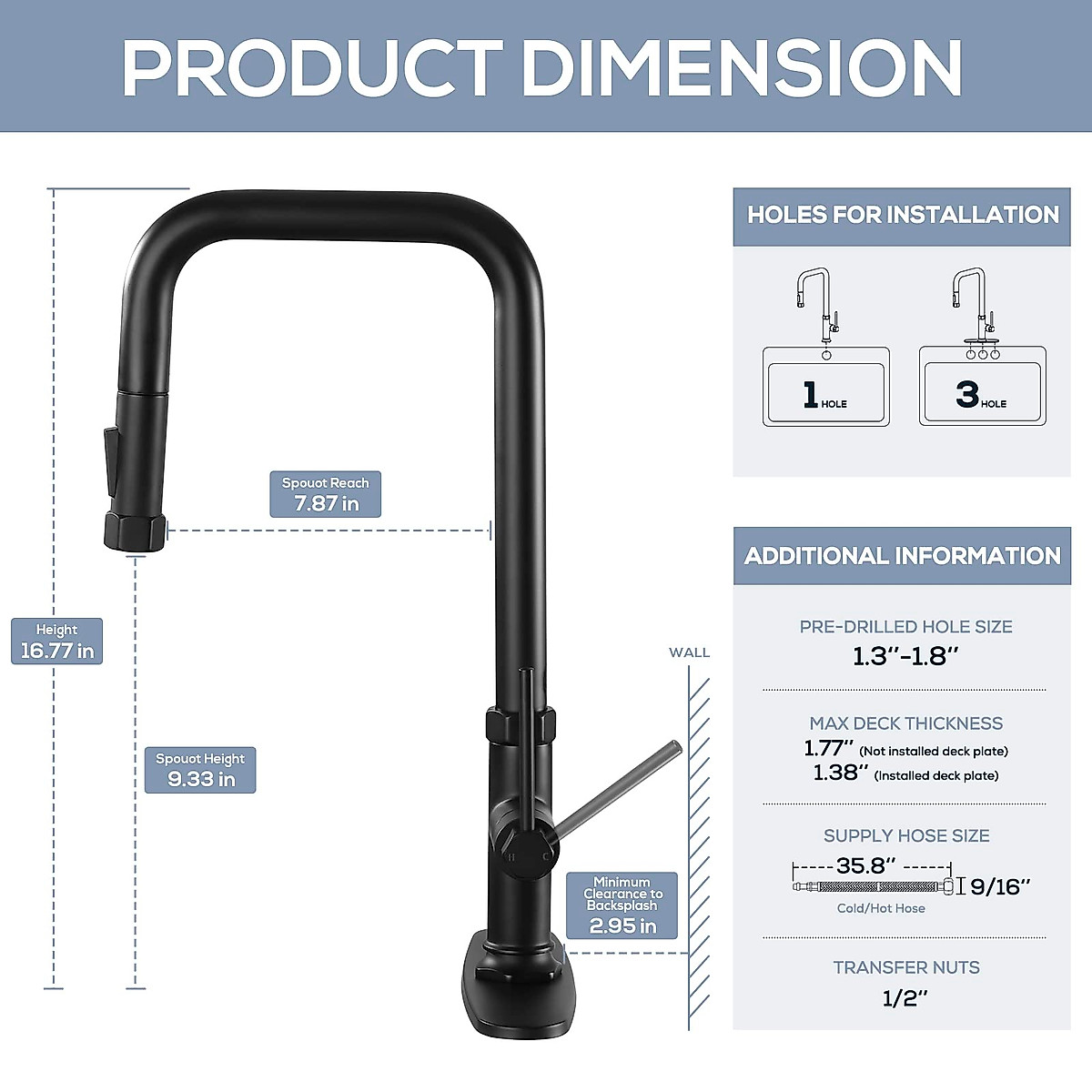 Black Kitchen Faucets Matte Black Kitchen Faucet with Pull Down Sprayer Modern Single Handle Kitchen Sink Faucets for 1 or 3 Hole