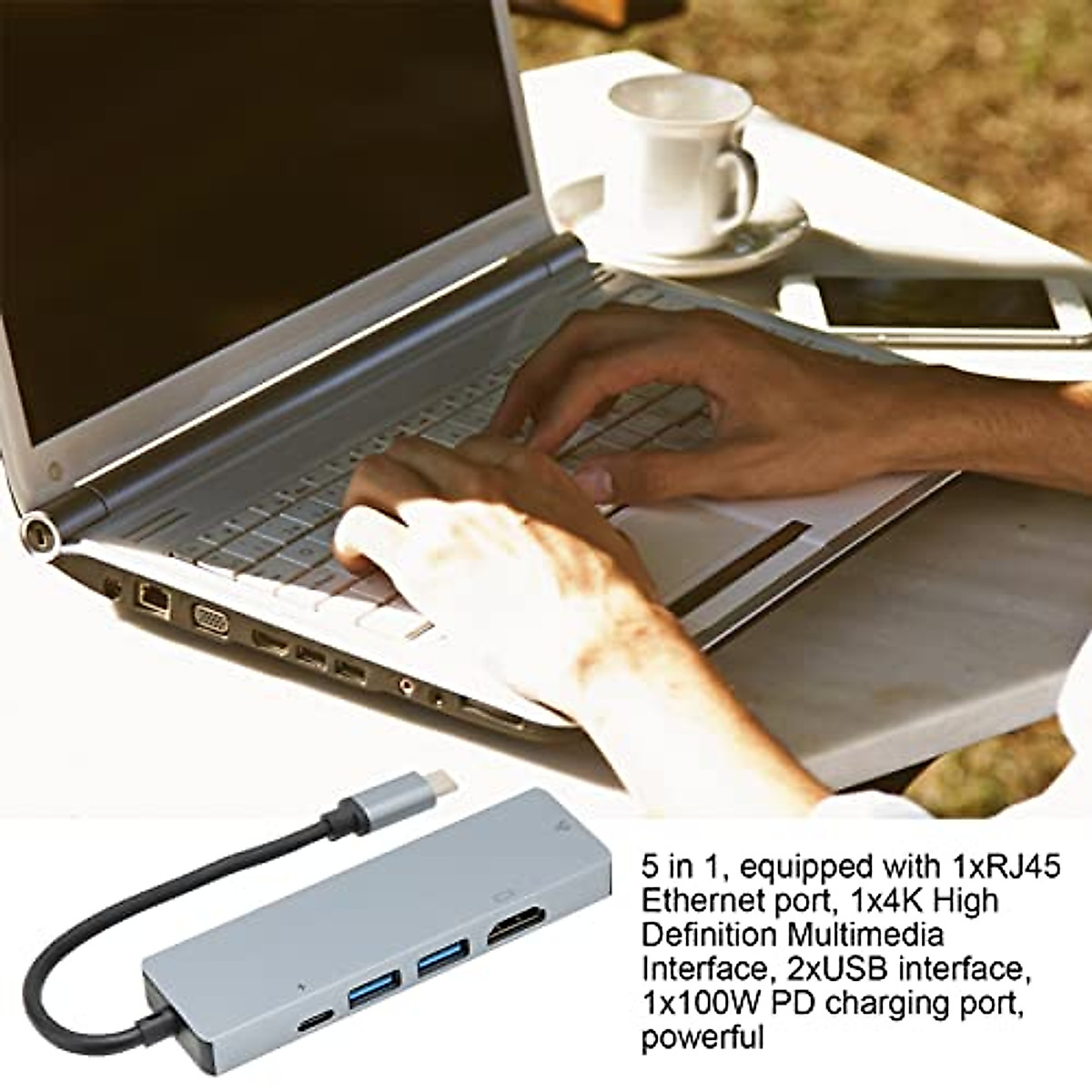 USB C Hub, 5 in 1 High Speed Data Transmission USB C Dongle, USB C to HDMI Multiport Adapter ,HD Multimedia Interface Ethernet Adapter for Windows XP/Vista/OS/ 10