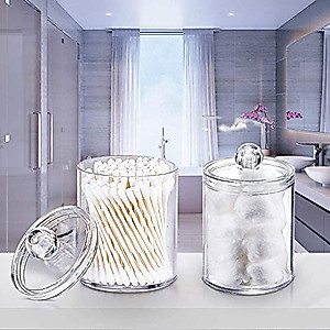 JANEMO Plastic Cotton Ball Holder,Clear Cotton Round Holder,Apothecary Jars with Lids,Cotton Swab Holder for Cotton Ball,Cotton Swab,Candy,Jewelry(10OZ)