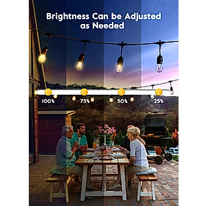 Brightown 52FT LED Outdoor String Lights with 3 Lighting Modes, Outside Dimmable Patio Lights with Timer, Waterproof Hanging Lights for Outside Garden Yard Balcony Backyard Cafe