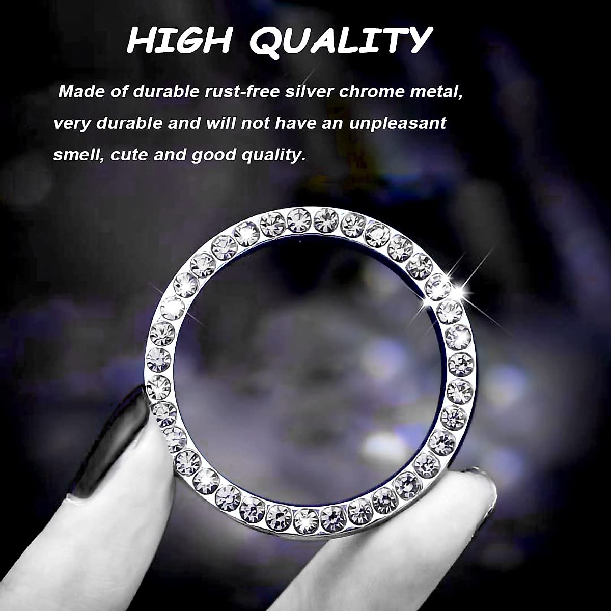 6 Pcs Bling Car Decor Crystal Rhinestone Ring Emblem Sticker, Engine Start Stop Decoration Ring Car Interior Accessories for Women, Push to Start Button Cover, Key Ignition & Knob Bling Ring, Silver