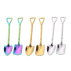 6PCS/set Stainless Steel Iron Shovel Spoon, Coffee Ice Cream Spoon Engineering Shovel,Retro Cute Square Head Spoon Kitchen Gadget