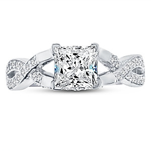 Size - 7 - Solid 14k White Gold Princess Cut Infinity Twist Solitaire Engagement Ring CZ Cubic Zirconia (2.0cttw., 1.0ct. Center)