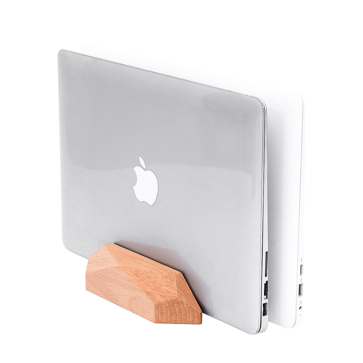 SINORHEMA Vertical Laptop Stand 2 Slots for Computer Desk Monitor Stand Double MacBook Holder and Dock Compatible with All MacBook Pro Air iPad Surfaces Beech