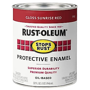 Rust-Oleum 7762502-2PK Stops Rust Brush On Paint, 1 Quarts (Pack of 2), Gloss Sunrise Red, 2 Can
