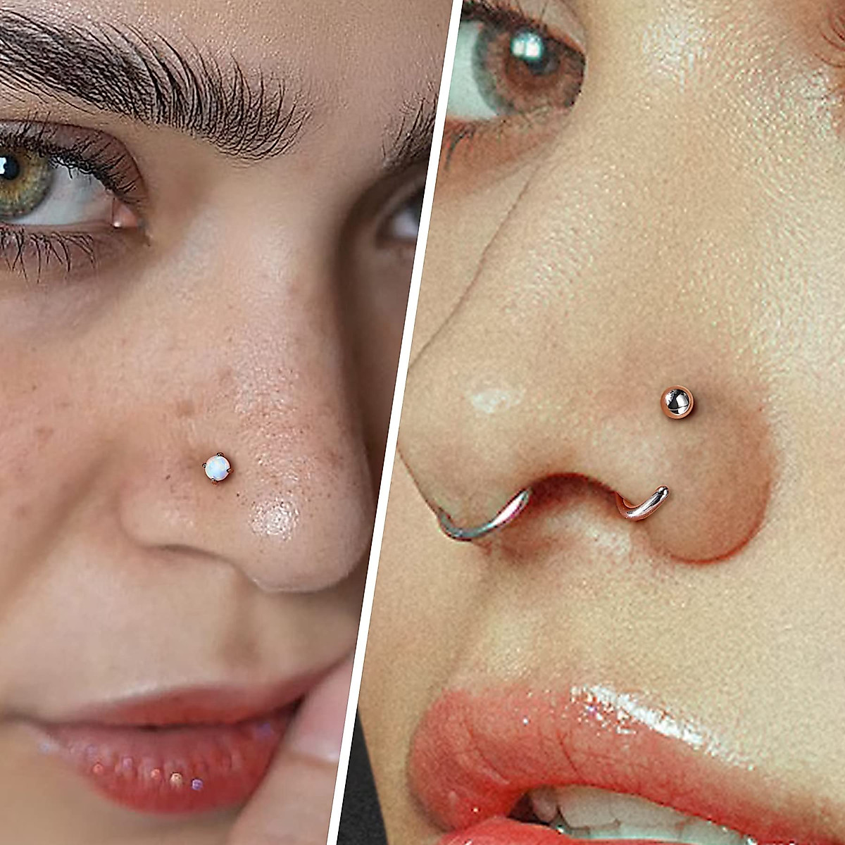 COCHARM 3pcs G23 Titanium Nose Stud Set 20g White Opal Nose Screw 2mm CZ Nose Bone 20 Gauge White Opal Nose Piercing Nose Hoop Nose Corkscrew Hypoallergenic Nose Jewelry