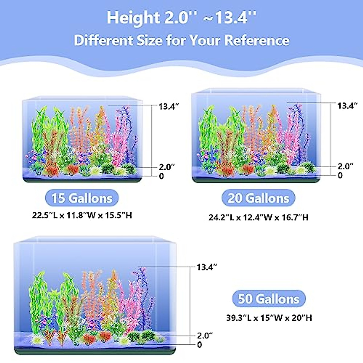 Fishdance Aquarium Plants, Artificial Fish Tank Decorations Decor Plastic Plants Set 23 Pcs
