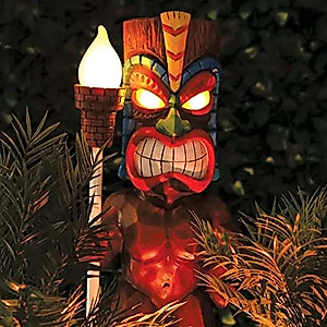 Ochine Solar Lights Outdoor Garden Decor Tiki Solar Light Statue Decor Tiki Solar Powered LED Outdoor Decor Garden Light Garden Statues and Tiki Figurines for Bar Patio Lawn Yard Decorations