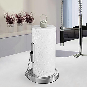AIDEA Paper Towel Holder with Spray Bottle, Kitchen Towel Holder for Countertop, Spring Arm for Easy Tear, One-Handed Stainless Steel Paper Towel Dispenser with Weighted Base, Silver