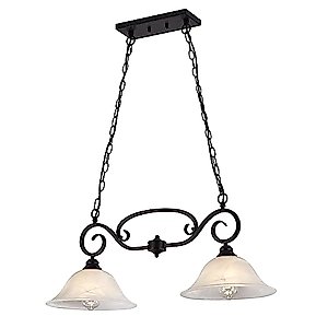 SHENGQINGTOP 32.5" Traditional Kitchen Island Lights with Alabaster Glass Shade & Chain, 2-Light Dining Room Lighting Fixtures Hanging, Vintage Farmhouse Pendant Lighting, Matte Black Finish