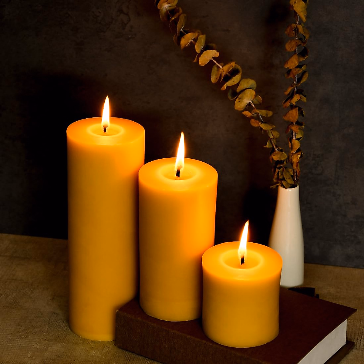 AGLARY 3"x 3" Beeswax Pillar Candle, Made of Pure Natural Beeswax, with Ultra Long Burning Time and Low Allergenicity-Raw，40H