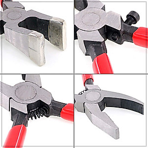 Swpeet 2Pcs Heavy Duty Breaker Grozer Pliers and Glass Running Pliers Kit with Rubber Tips, Glass Pliers with Flat Jaws & Curve Jaw Perfect for Stained Glass