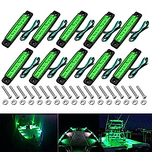 HUINENGYUAN 10PCS 3.8” 6 LED Green Indicator Light Truck Camper Side Marker Light Marine Boat Stern Light Yacht Kayak Sailboat Trailer Bus RV Clearance Light 12V DC, 2 Years Warranty