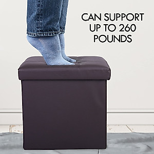 LotFancy Storage Ottoman Cube, Brown Foot Stool Ottoman,13x12x12 inch Square Ottoman with Lid, Faux Leather Seat for Dorm