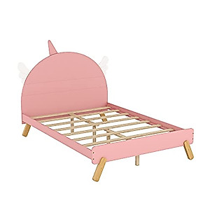 SOFTSEA Pink Full Bed Frame for Girls, Kids Cute Bed Frame Full Bed Frame with Headboard, Wood Platform Bed Frame for Kids, No Box Spring Needed Easy Assemble