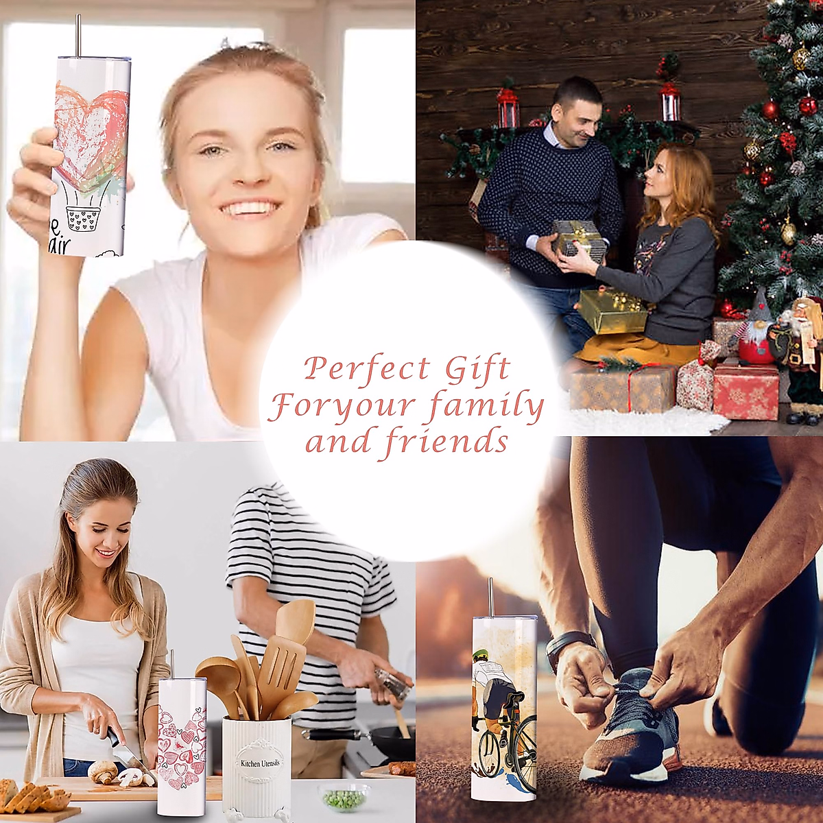 CWRIEB 8pack 20oz flat edge sublimation tumblers ，White skinny insulated Sublimation tumbler Straight Cups with Individual Gift Box, Silicone Bottom Polymer Coating for Heat Transfer （8pack 20oz）