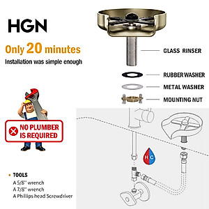 HGN Stainless Steel Glass Rinser for Kitchen Sinks,Bottles Washer For Bar, Kitchen Sink Faucet Cup Rinser,Kitchen Sink Accessories, Brushed Gold