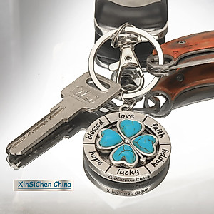 XinSiChen Stainless Steel Key Chain Lucky Spinning Four Leaf Clover Key Ring Novelty Gift for Girlfriend Boyfriend BFF Mom Daughter