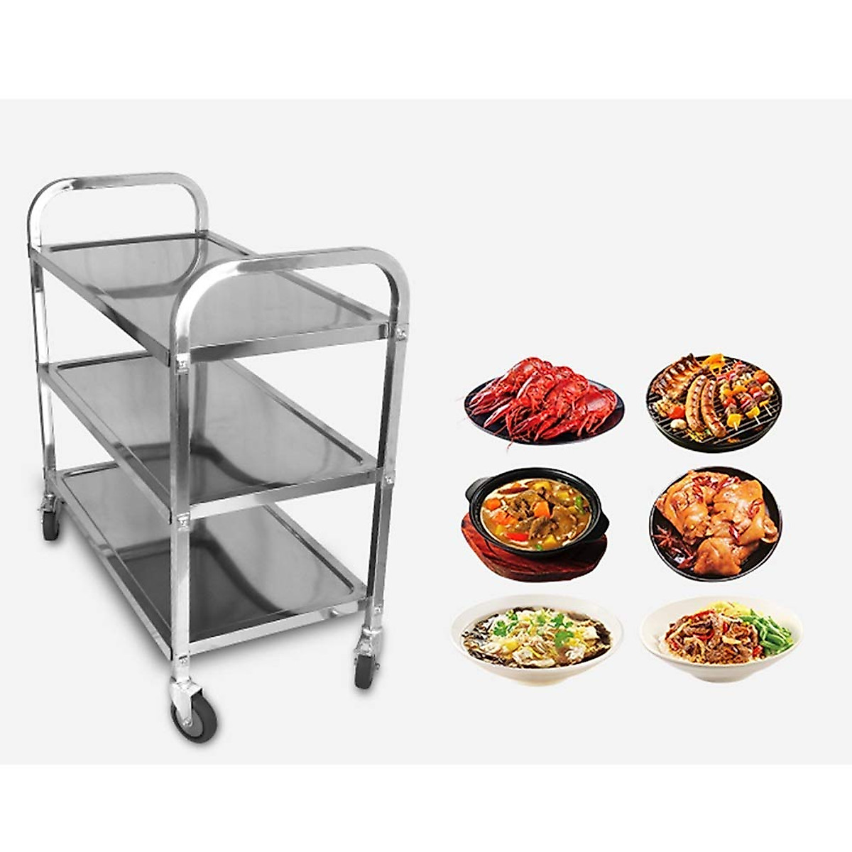 YGCBL Multifunction Serving Portable Hand Trucks,Cart Service Restaurant Garage Heavy Gauge Stainless Steel Side Handles Design Easy to Move, 3 Sizes,Kitchen,Silver,95X50X95Cm