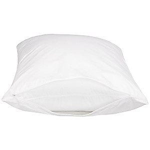 Amazon Basics Standard Pillowcase with Zipper, 100% Cotton Hypoallergenic, Pillow Protector, White (27 x 21 Inches), Pillows Not Included