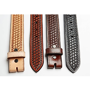 Tito's Custom Buckles JAYTON Belt Western Basket Weave Hand tooled lined Full-grain saddle leather (42, Natural)