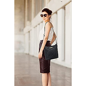 Hibala Womens Hollow Out Crossbody Handbag Hobo bag PU Bucket Bag Shoulder Bag (Black)