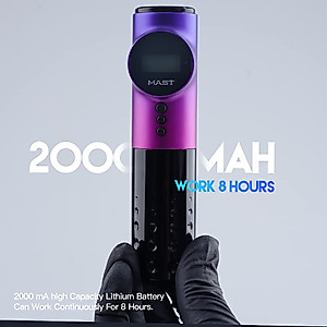 Mast Archer Wireless Tattoo Pen Machine, Rotary Tattoo Gun with Powerful Motor by Mcore, 2,000mAh Battery by Mastlabs for Run Long Time 3.5mm Stroke Gradient Purple