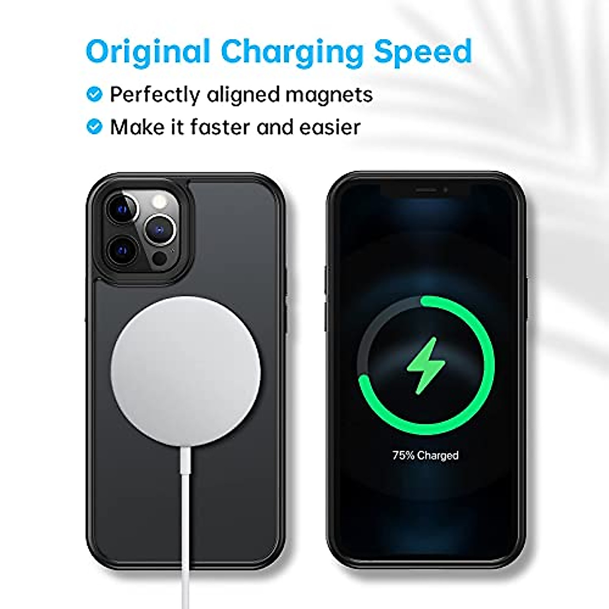 Meifigno Magnetic Case Designed for iPhone 12/iPhone 12 Pro Case 6.1 Inch, [Military Grade Protection & Compatible with MagSafe], Translucent Matte Back with Soft Silicone Edge, Black