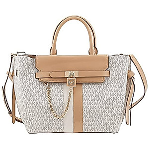 Michael Kors Ladies Hamilton Legacy Large Logo Stripe Belted Satchel - Vanilla