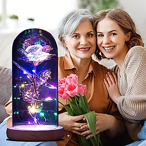 QUNPON Womens Gifts for Christmas Flowers Gifts for Women,Mom Grandma Sister for Girlfriend Her Wife Friends,Birthday Gifts for Women,Rainbow Galaxy Glass Rose Gifts for Christmas